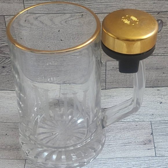 Dining | Vintage Glass Beer Stein Gold Bell Ringer With Shamrock Etched ...